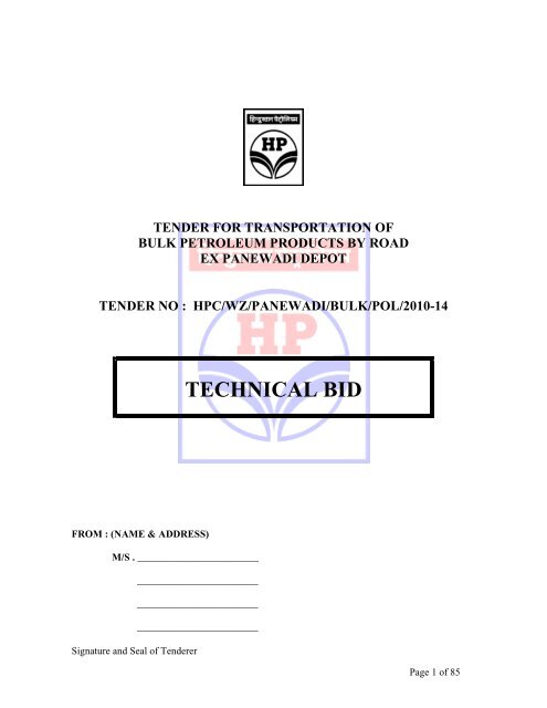 Panewadi Bulk POL tender - Hindustan Petroleum Corporation Limited