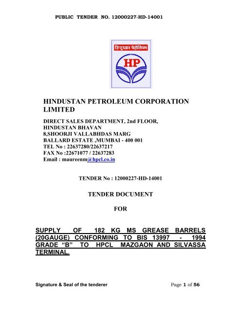 Public Tender No - Hindustan Petroleum Corporation Limited