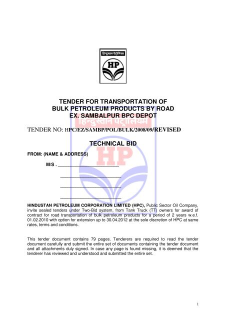 tender for transportation of bulk petroleum products by road ... - Imimg