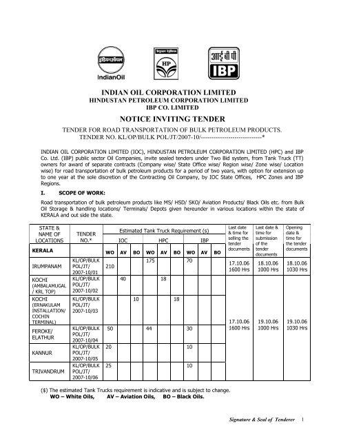 notice inviting tender - Hindustan Petroleum Corporation Limited