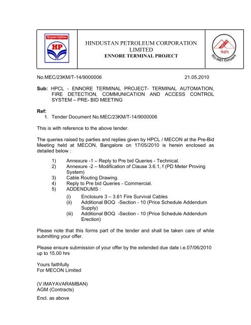 MECON LIMITED - Hindustan Petroleum Corporation Limited