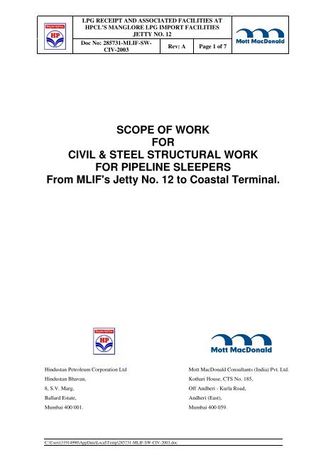 SCOPE OF WORK FOR CIVIL & STEEL STRUCTURAL WORK FOR ...