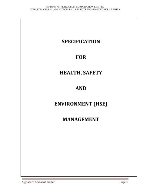 specification for health, safety and environment (hse) management
