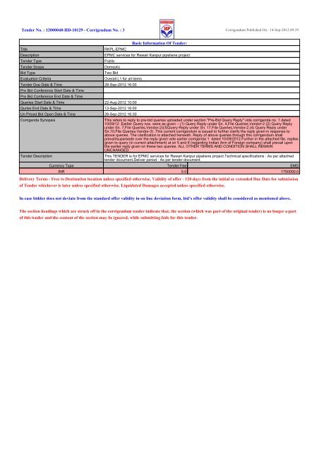tender document for - Hindustan Petroleum Corporation Limited