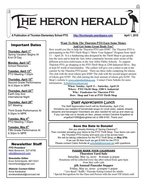 Important Dates Newsletter Staff Staff Appreciation ... - AwardSpace