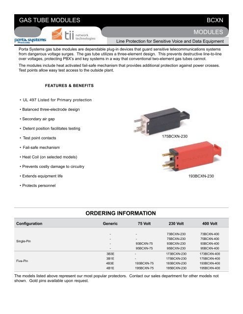 GAS TUBE MODULES BCXN MODULES - Tii Network Technologies