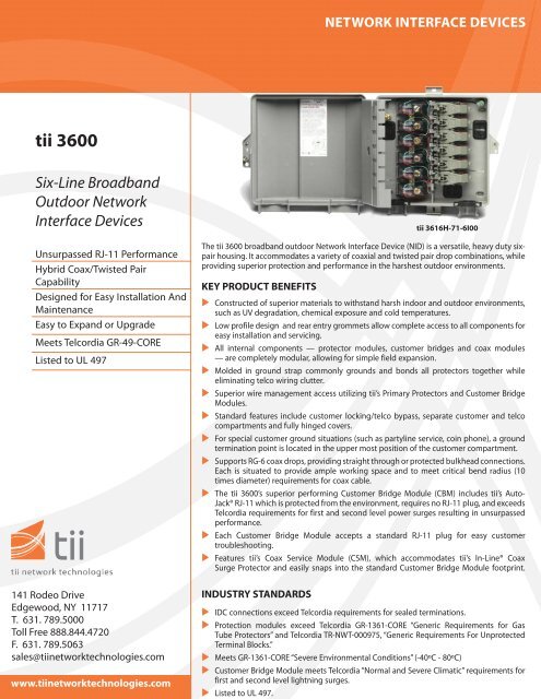tii 3600 Six-Line Broadband Outdoor Network Interface Devices