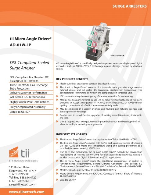 DSL Compliant Sealed Surge Arrester - Tii Network Technologies