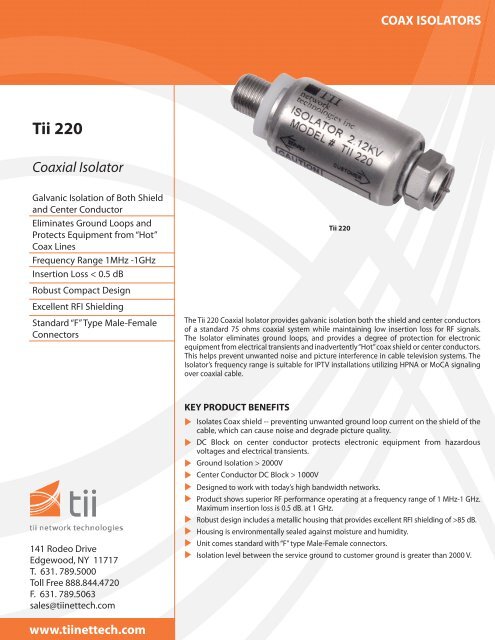 Tii 220 Coaxial Isolator - Tii Network Technologies