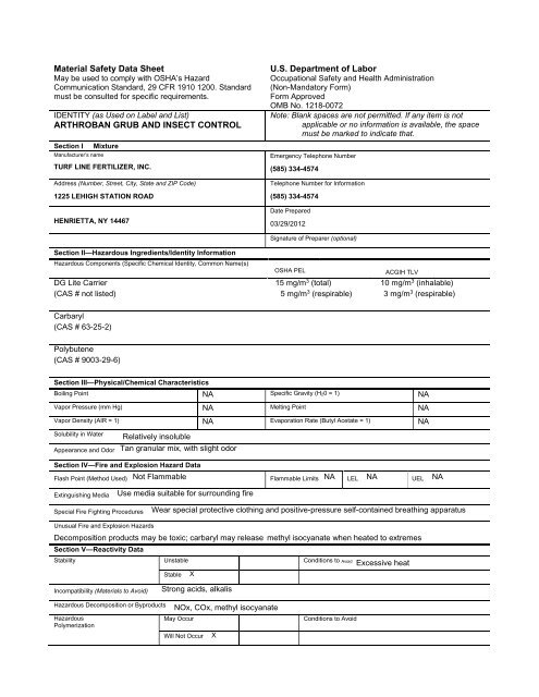 Arthroban Grub and Insect 8% Control Carbaryl – MSDS - Turf Line