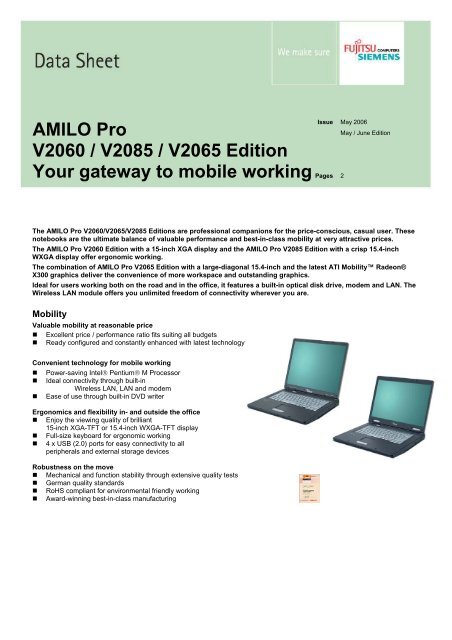 Amilo Pro V2060, V2065 , v2085 Data Sheet - Fujitsu UK