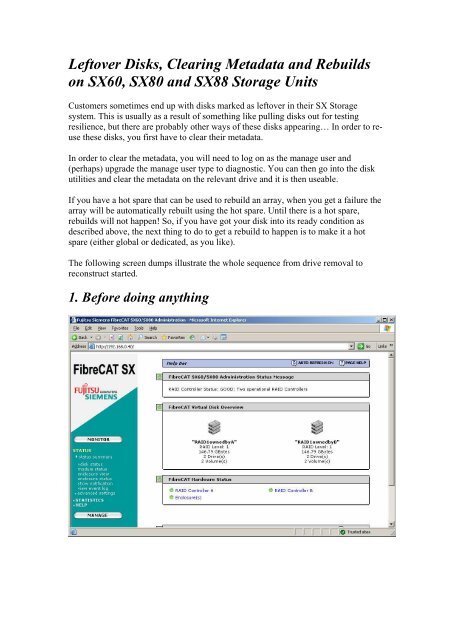 Replacement disk procedure for a FibreCAT SX (pdf) - Fujitsu UK