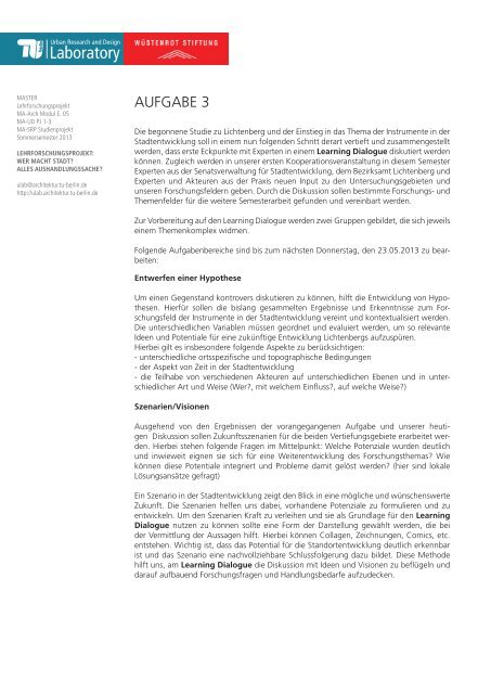 Aufgabe 3 (PDF) - Urban Research and Design Laboratory - TU Berlin