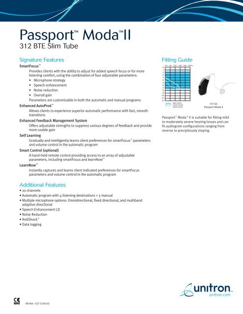 Unitron - Passport Moda II - BTE Specification Sheet - English - PDF Unitron - Passport Moda II - BTE Specification Sheet - English - PDF