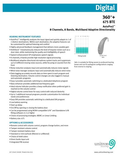 unitron hearing us - 360+ - bte spec sheet - english - pdf