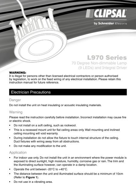 Installation Instructions - F2344/01 - L970 Series,70 Degree ... - Clipsal