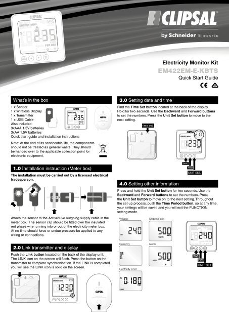EM422EM-E-KBTS Electricity Monitor Kit, Quick Start Guide ... - Clipsal