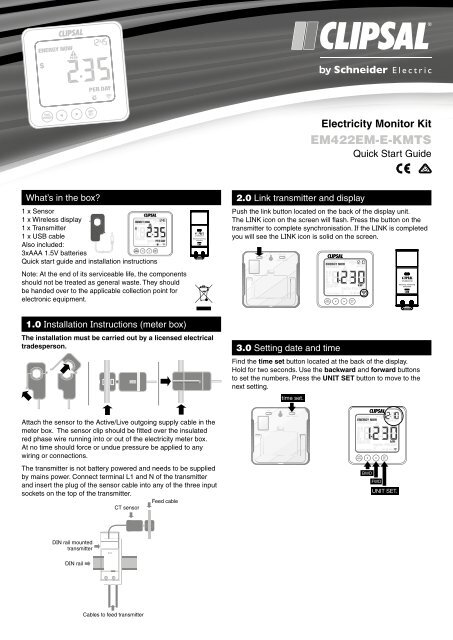 EM422EM-E-KMTS Electricity Monitor Kit, Quick Start Guide ... - Clipsal