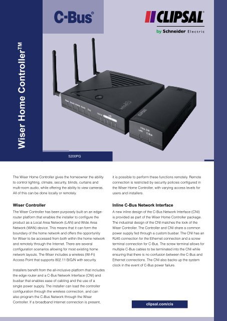 Product Data Sheet - 5200PG Wiser Home Controller, 19457 - Clipsal