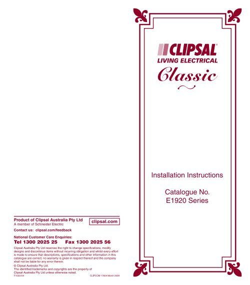 Installation Instructions - F1522/04 Fixing Instructions for ... - Clipsal