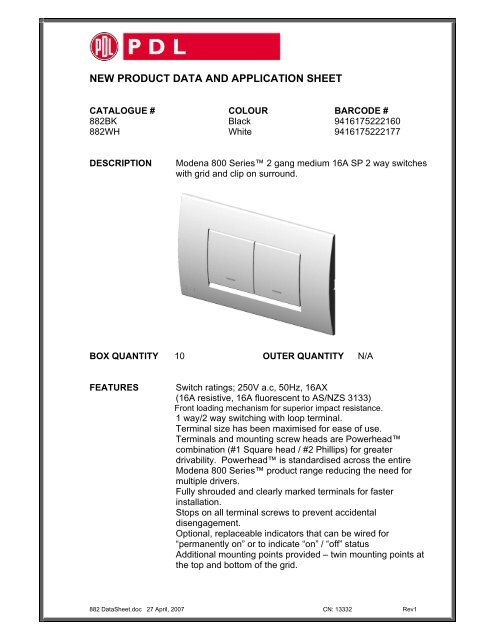 Product Data Sheet - 882 Modena 800 Series 2 Gang ... - Clipsal