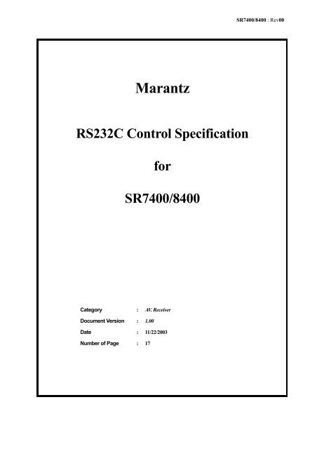 Marantz RS232C Control Specification for SR7400/8400
