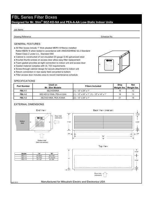 FBL1-2 for SEZ-KD12/15NA, PEA-A12AA Submittal - MyLinkDrive