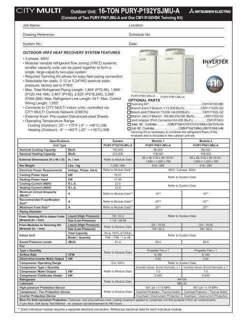 Outdoor Unit: 16-TON PURY-P192YSJMU-A - MyLinkDrive