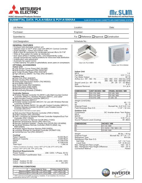 PLA-A18BA4 - PUY-A18NHA4 Submittal - MyLinkDrive