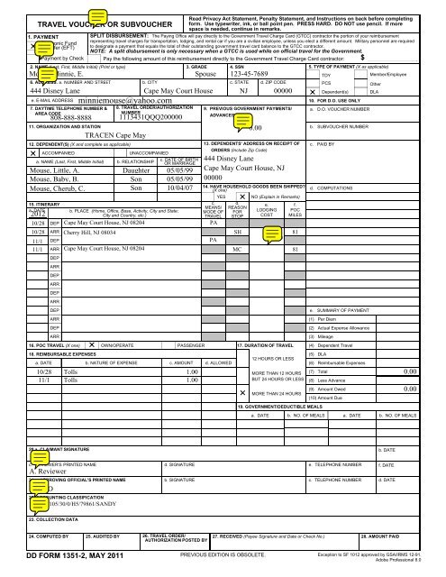 Example Dependent Evacuation Travel Claim