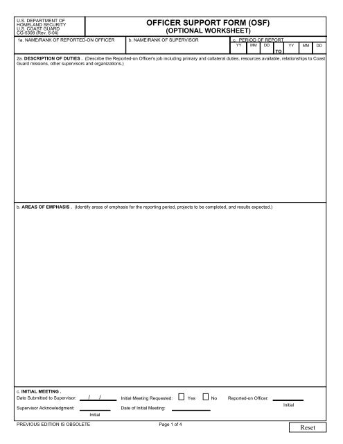 OFFICER SUPPORT FORM (OSF) - U.S. Coast Guard