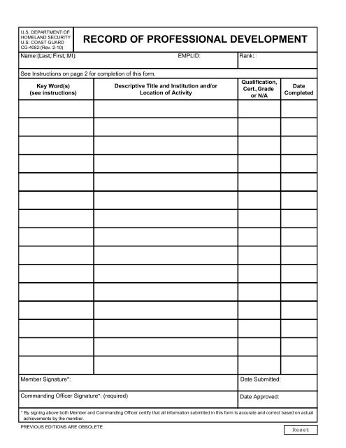 Record of Professional Development CG-4082 - U.S. Coast Guard