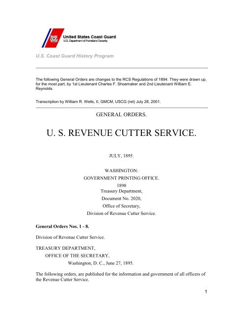 General Orders: U.S. Revenue Cutter Service ... - U.S. Coast Guard