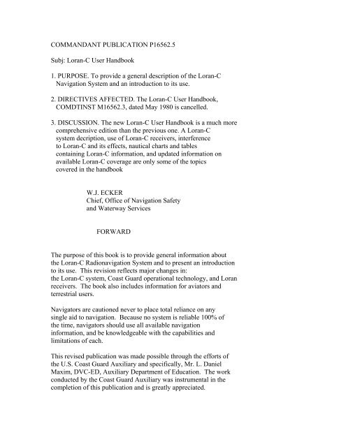 Loran C User Handbook Us Coast Guard Navigation Center