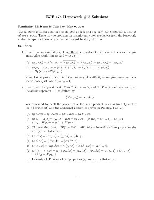 ECE 174 Homework # 3 Solutions - UCSD DSP Lab