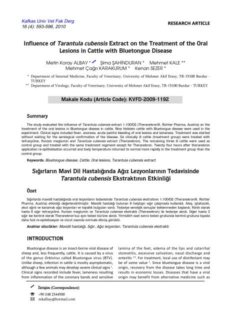 Influence of Tarantula cubensis Extract on the Treatment of the Oral ...