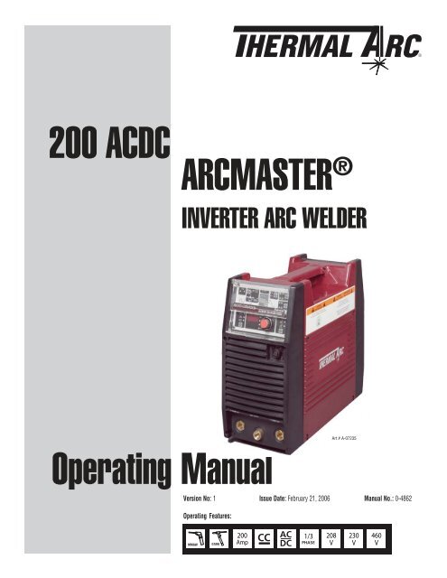 Operating Manual ARCMASTER® 200 ACDC - Victor Technologies