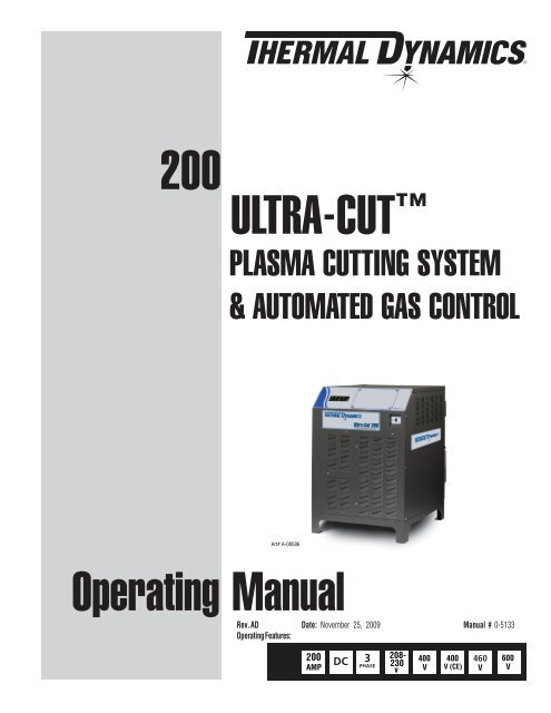 Ultra-Cut ® 200 with Automated Gas Control Operator's Manual