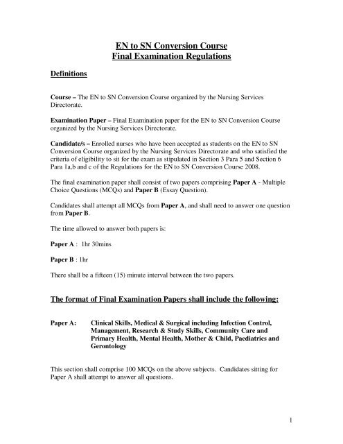 Final Exam Regulations - Continuous Professional Development