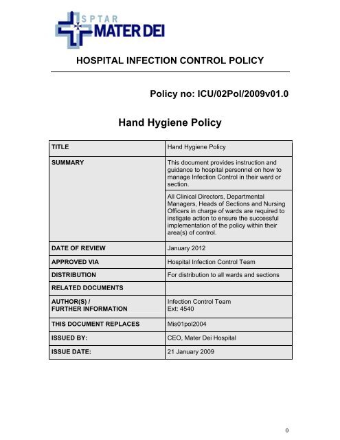 Hand Hygiene Policy - Local - Continuous Professional Development