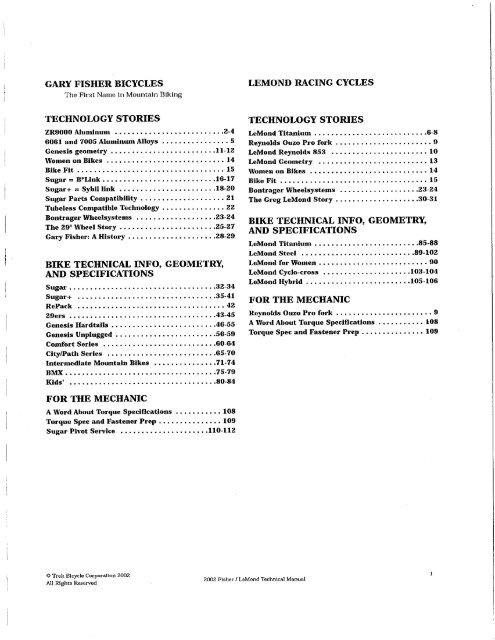 2002 Fisher Technical Manual - Vintage Trek