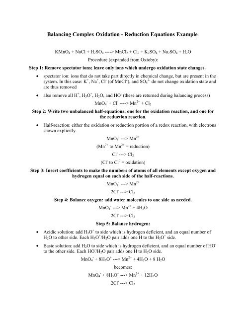 Balancing Complex Oxidation - Reduction Equations