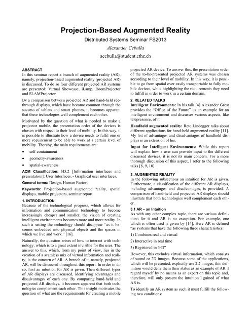 Projection-Based Augmented Reality - The Distributed Systems Group