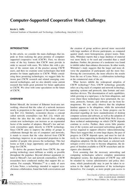 Computer-Supported Cooperative Work Challenges - Advanced ...