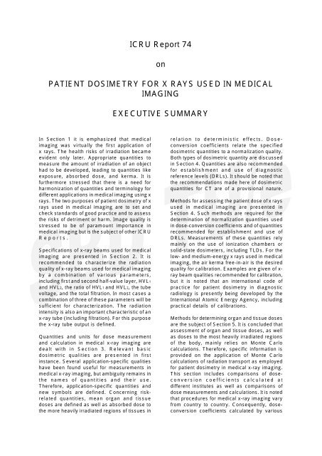 ICRU Report 74 on PATIENT DOSIMETRY FOR X RAYS USED IN ...