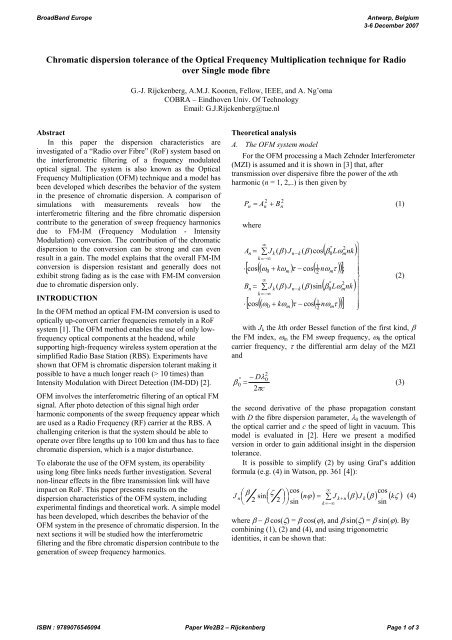Chromatic dispersion tolerance of the Optical Frequency ...