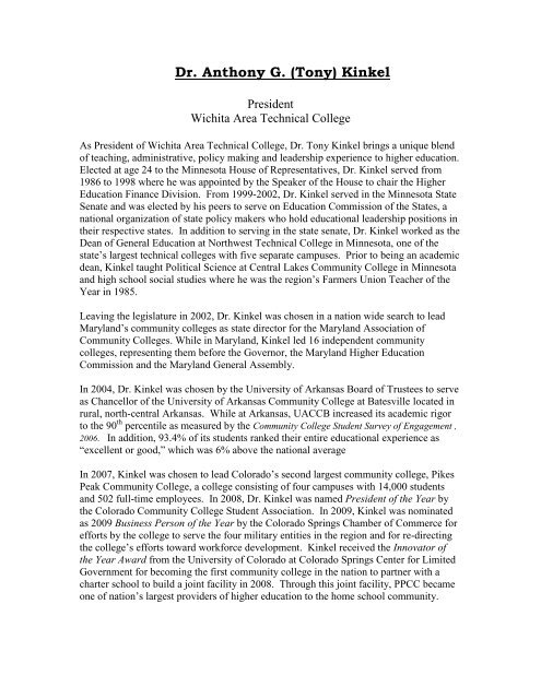 Dr. Anthony G. (Tony) Kinkel - Wichita Area Technical College