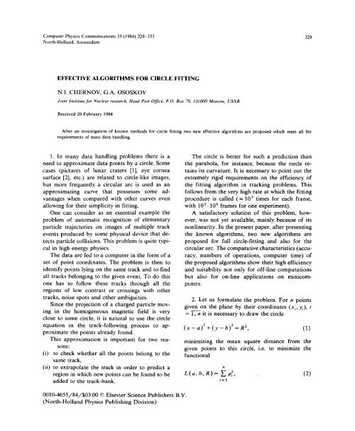 EFFECTIVE ALGORITHMS FOR CIRCLE FITTING N.!. CHERNOV ...
