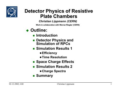 Detector Physics of Resistive Plate Chambers - GSI