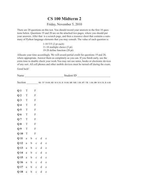 CS 100 Midterm 2 - Njit